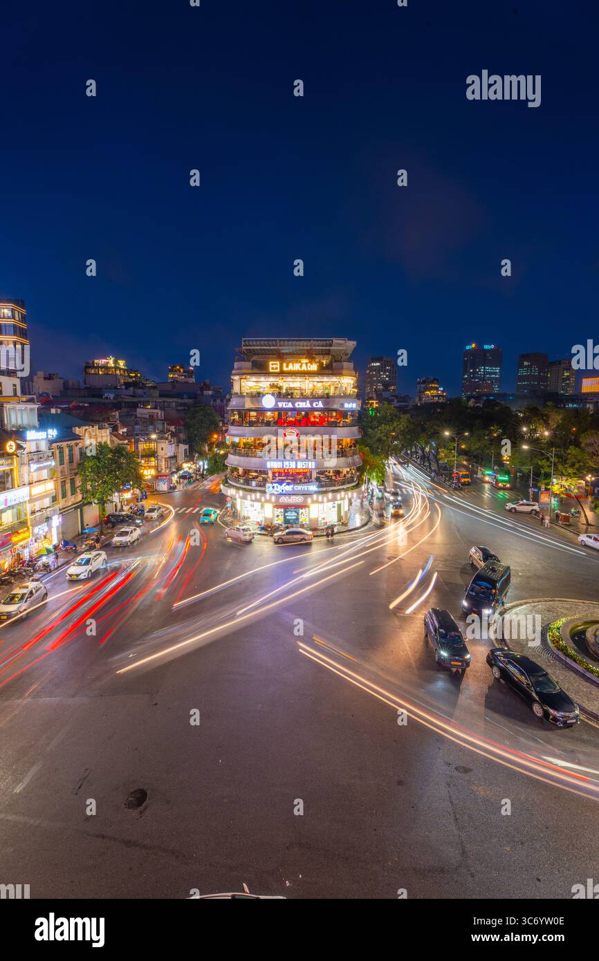 Hanoi, Vietnam - 11 Sep 2024: Night at the building called Shark Jaw ...