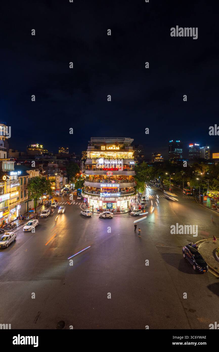 Hanoi, Vietnam - 11 Sep 2024: Night at the building called Shark Jaw ...