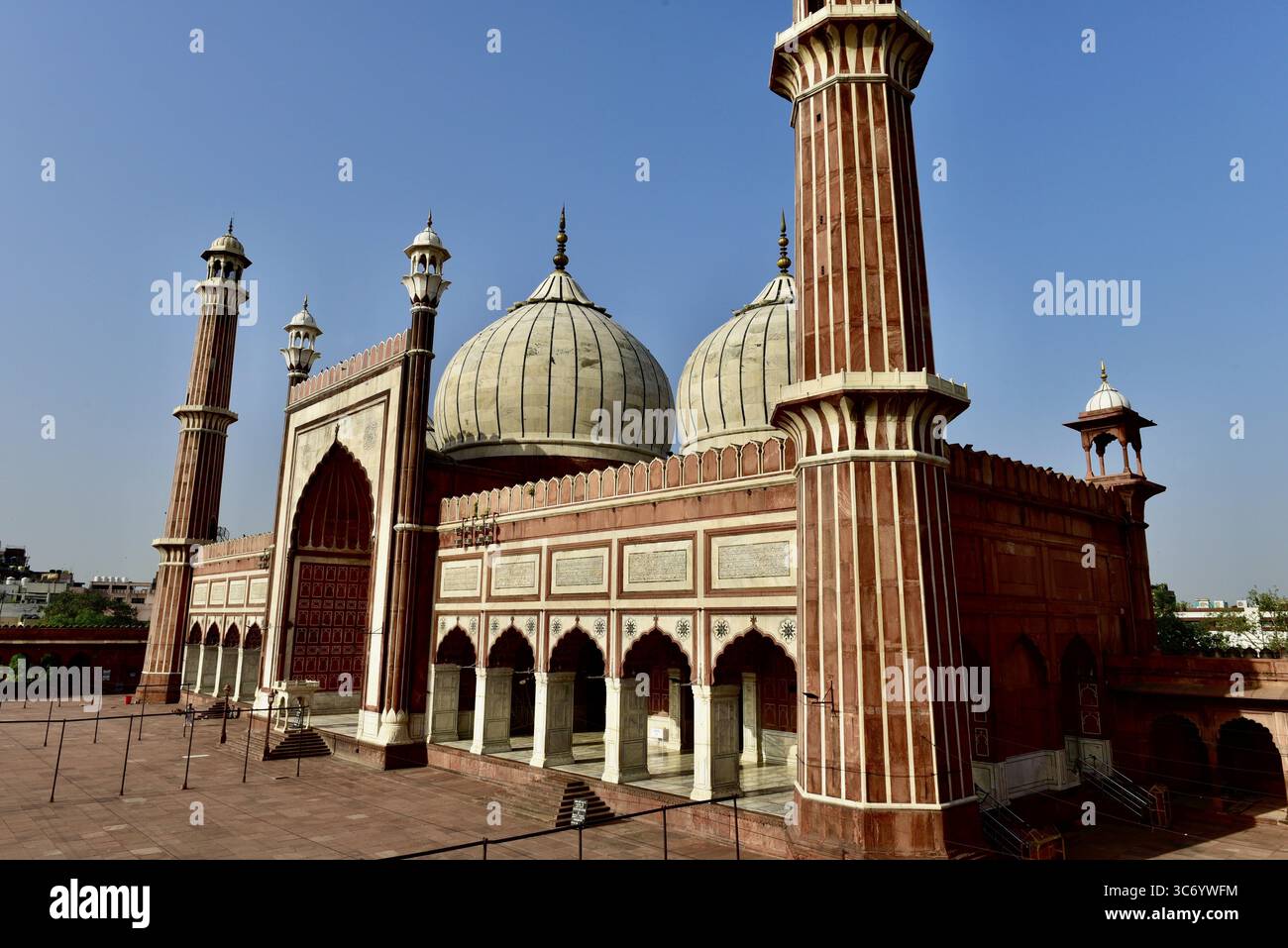 Side view of a magnificent mosque with striking domes and towers ...