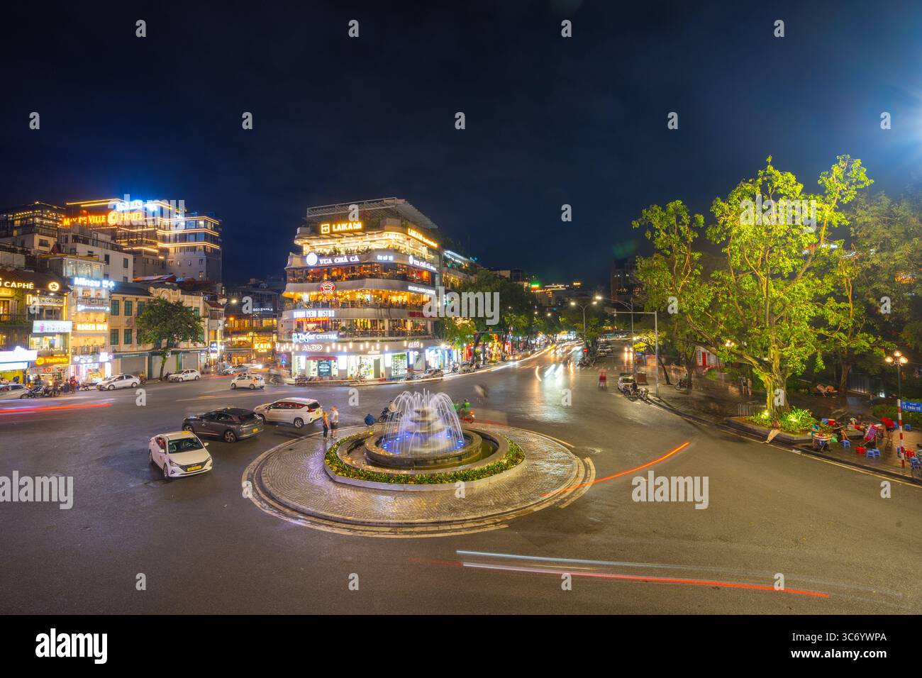 Hanoi, Vietnam - 11 Sep 2024: Night at the building called Shark Jaw ...