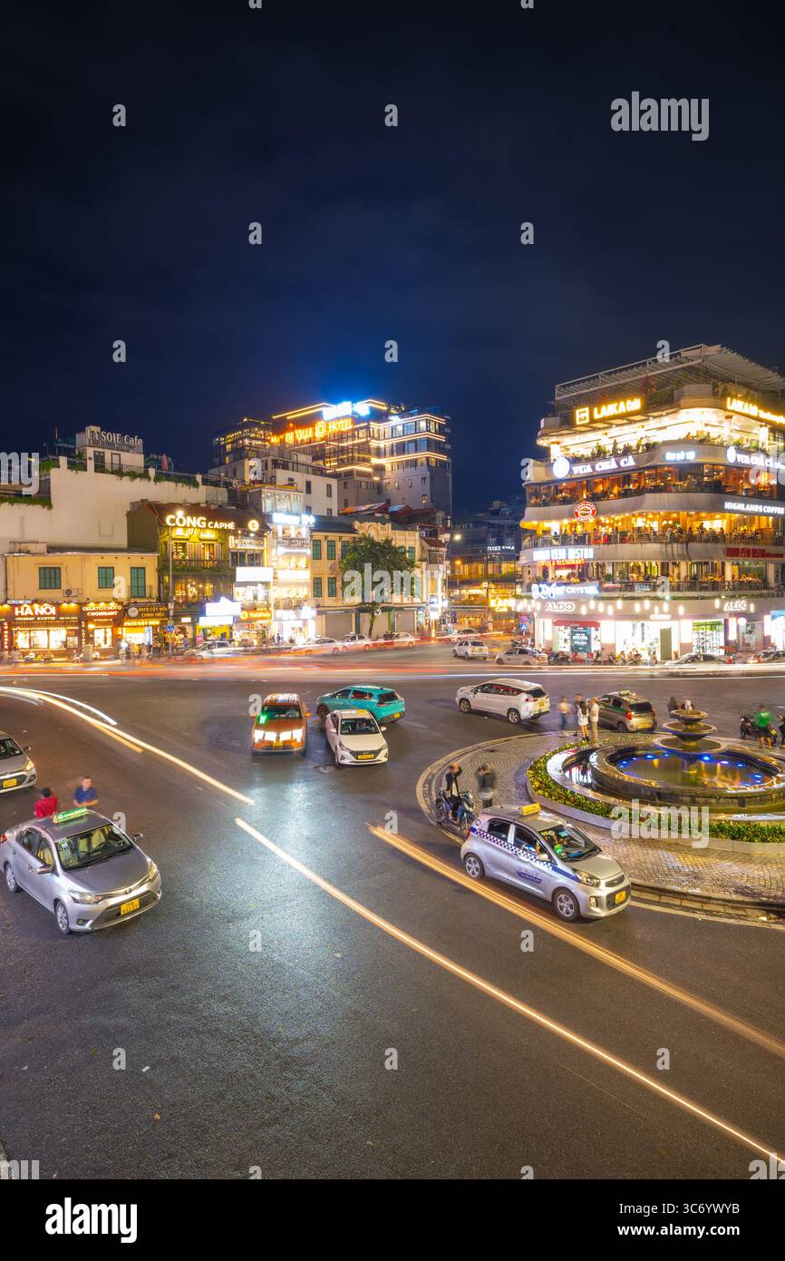 Hanoi, Vietnam - 11 Sep 2024: Night at the building called Shark Jaw ...