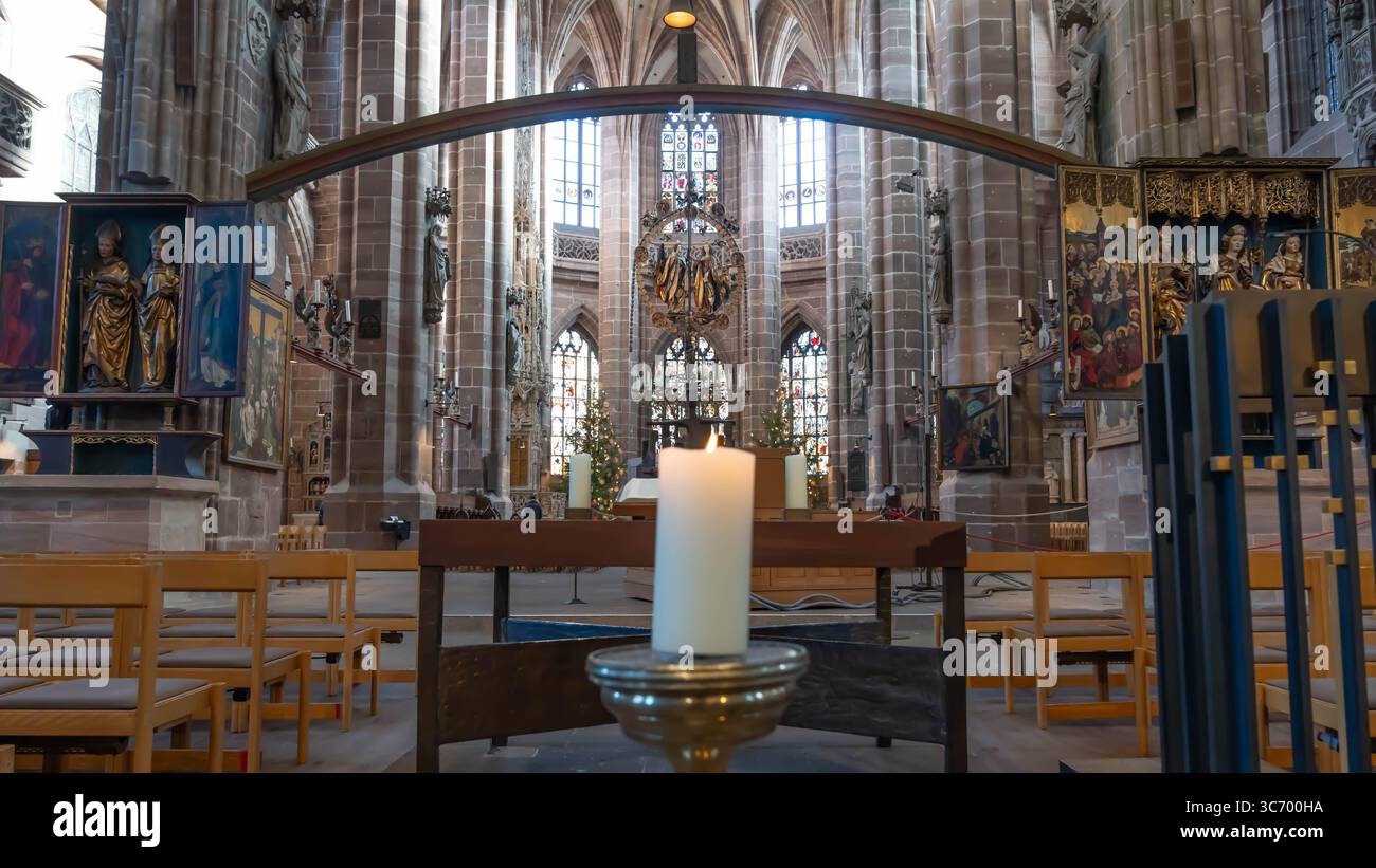 Catholic Church - Inside Views with Chrismas Trees Stock Photo - Alamy