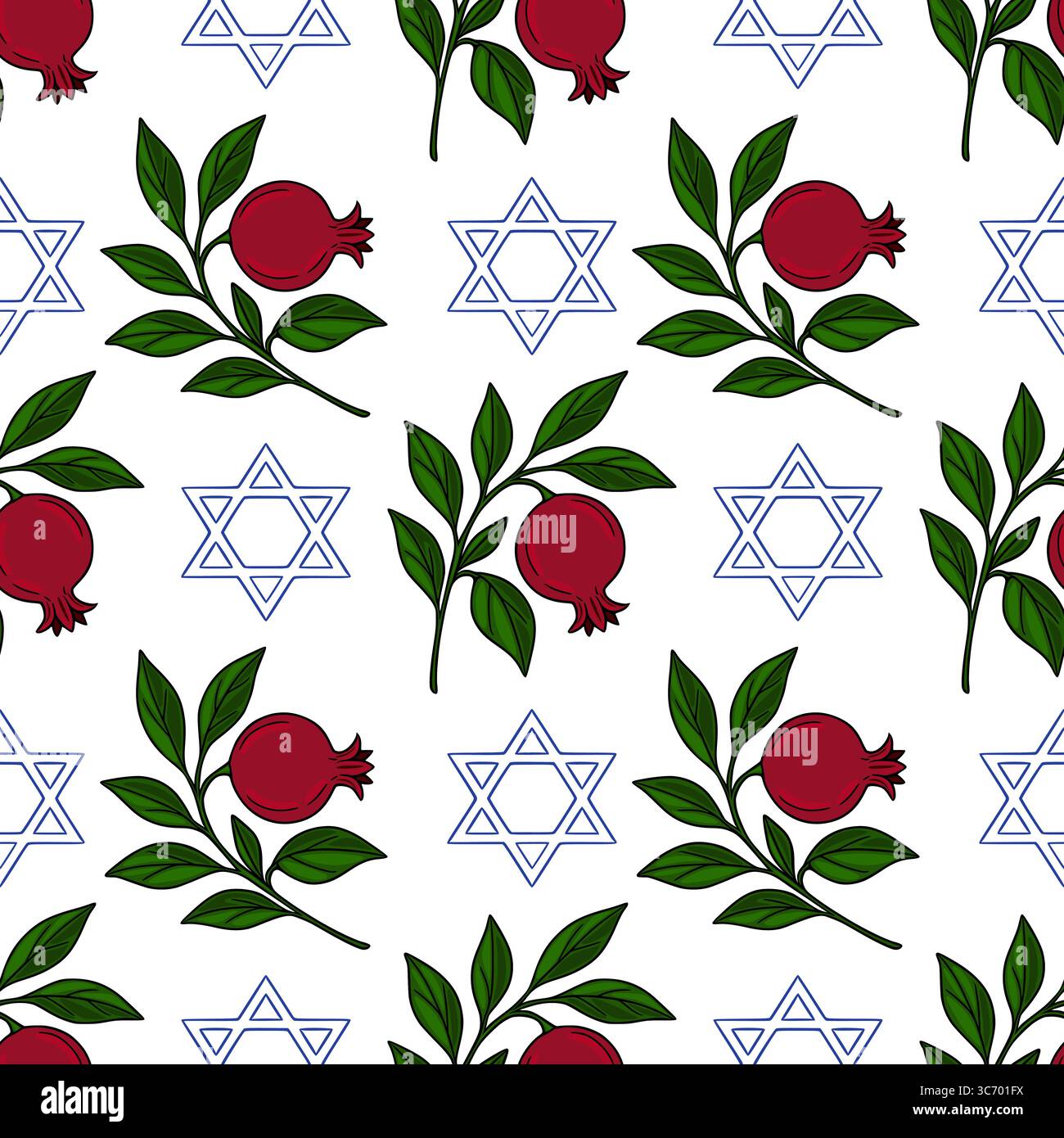 Seamless vector pattern featuring pomegranate branches and Star of ...