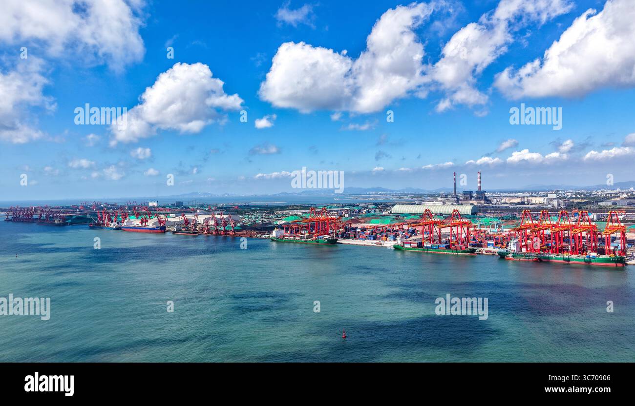 Aerial photo shows the summer scene of Rizhao Port in Rizhao City, east ...