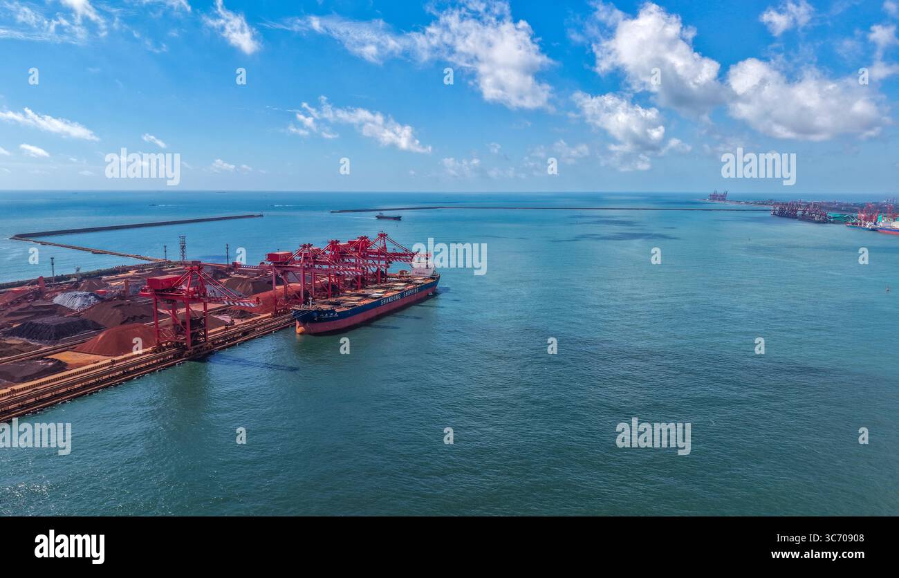 Aerial photo shows the summer scene of Rizhao Port in Rizhao City, east ...