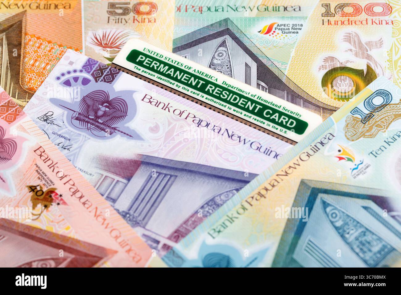 American Permanent Resident Card on Papua New Guinean money - Kina ...