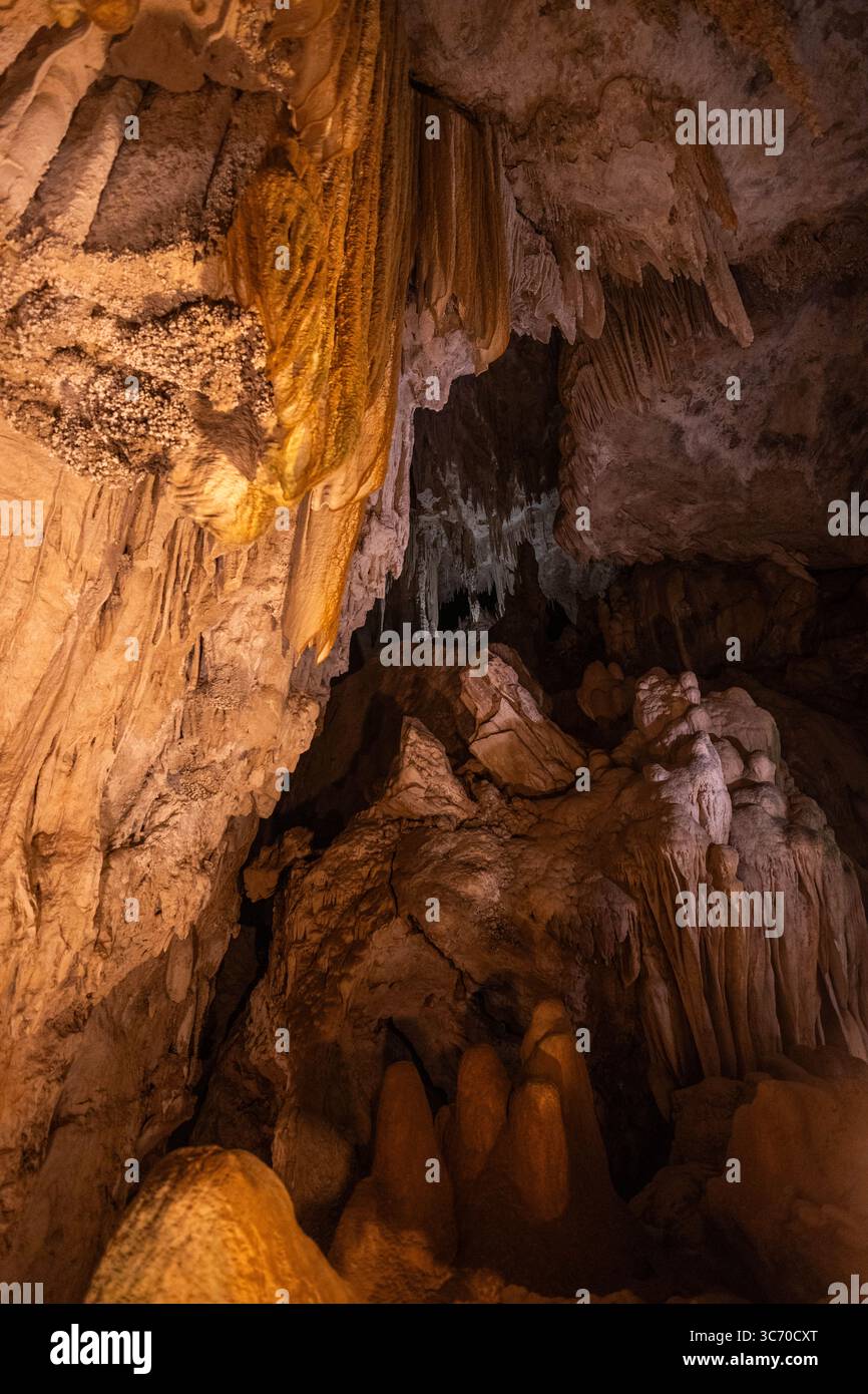 Intricate rock formations and mineral deposits are highlighted by soft ...