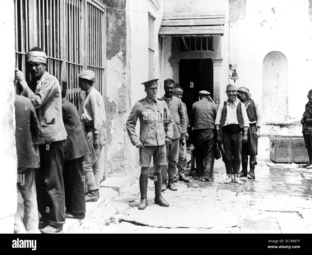 Greek landing in Smyrna Turkish prisoners in Turkish prison courtyard ...