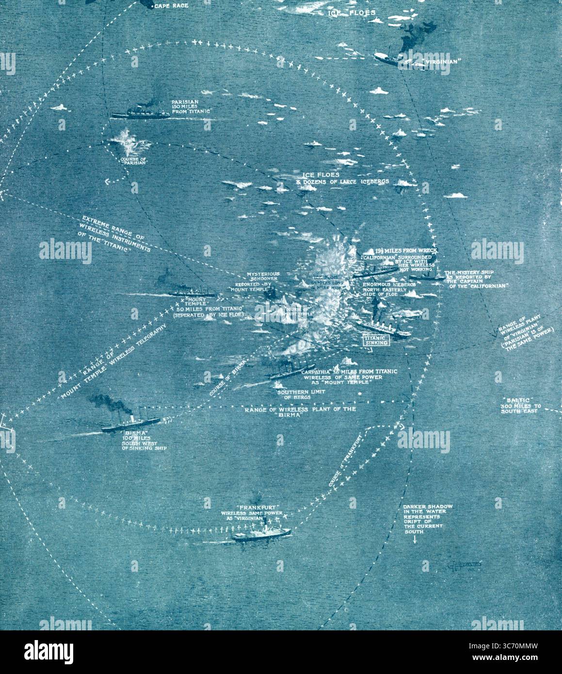 Chart showing ships within call by wireless of RMS Titanic at the time ...