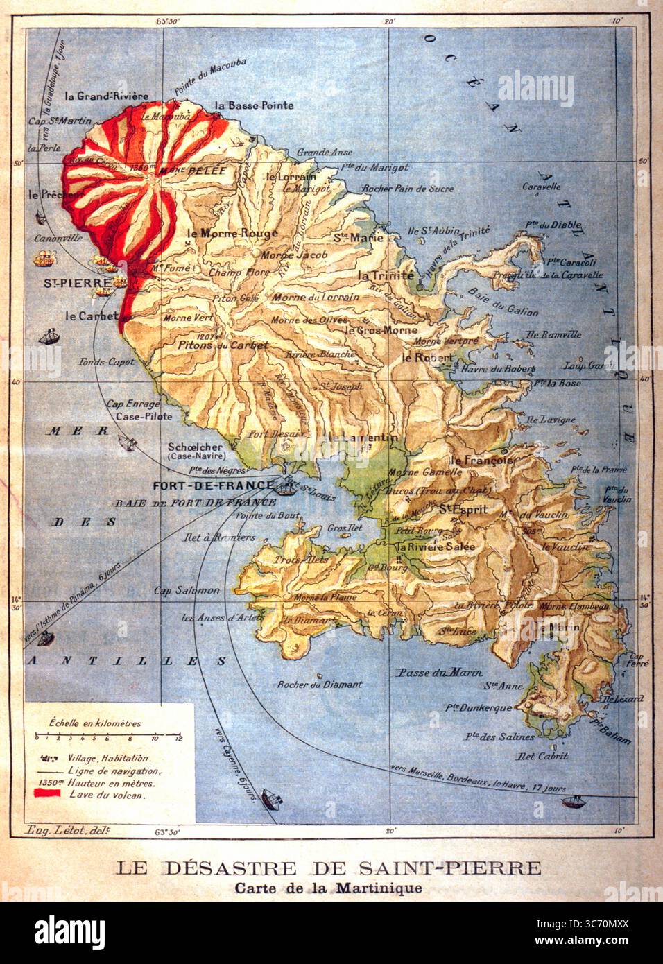 Le Petit Journal 1902-4 The disaster at Saint Pierre Map of Martinique ...