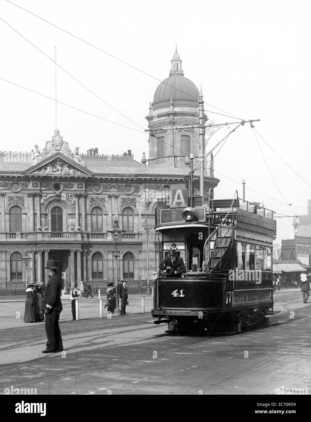 A Powered tram at the Hull dock office 1902 Stock Photo - Alamy