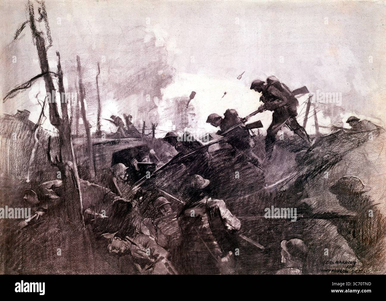 World War One - Western Front American troops following the barage ...