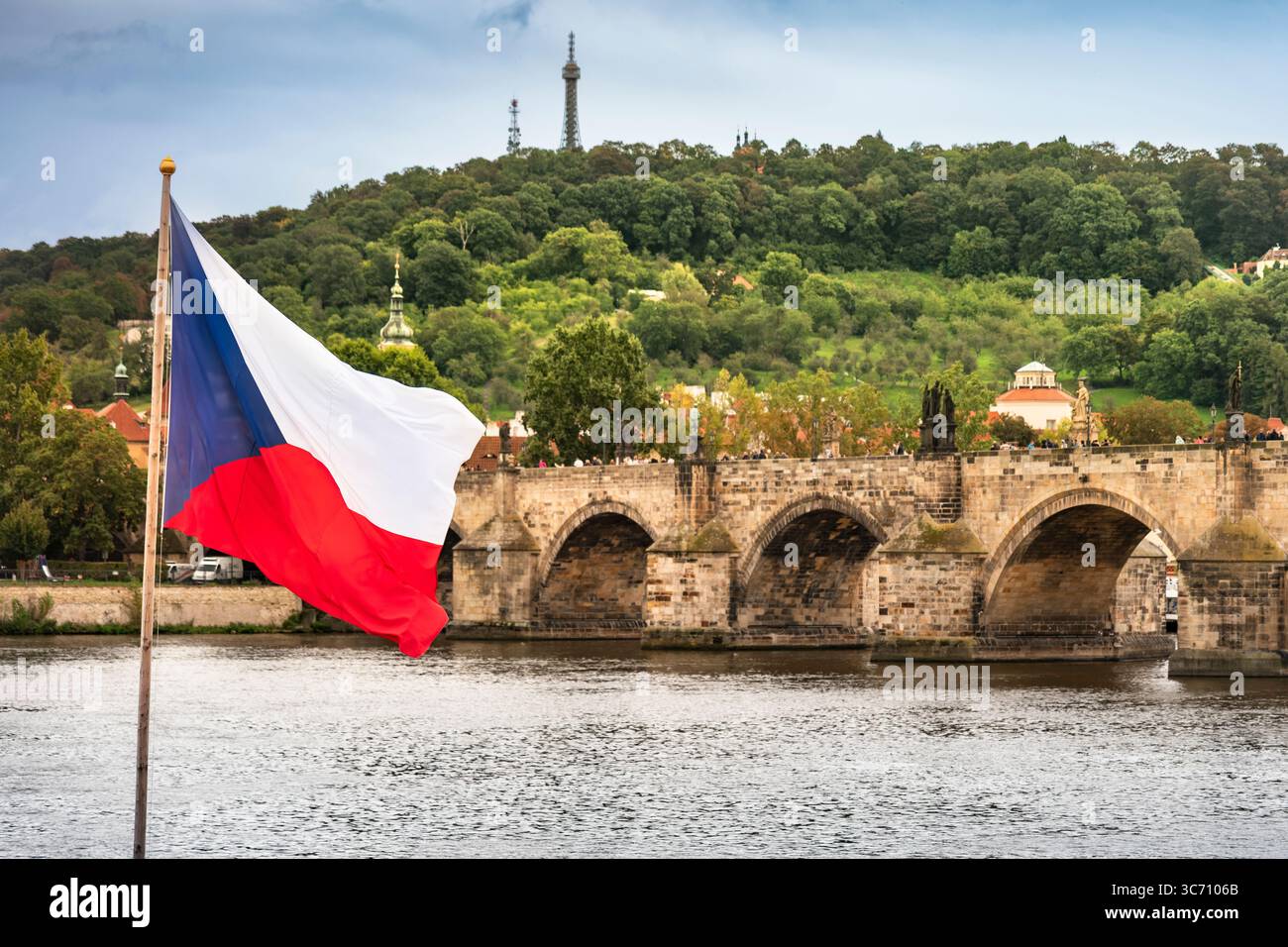 Prague - Czech flag by Charles bridge, Czech Republic Stock Photo - Alamy