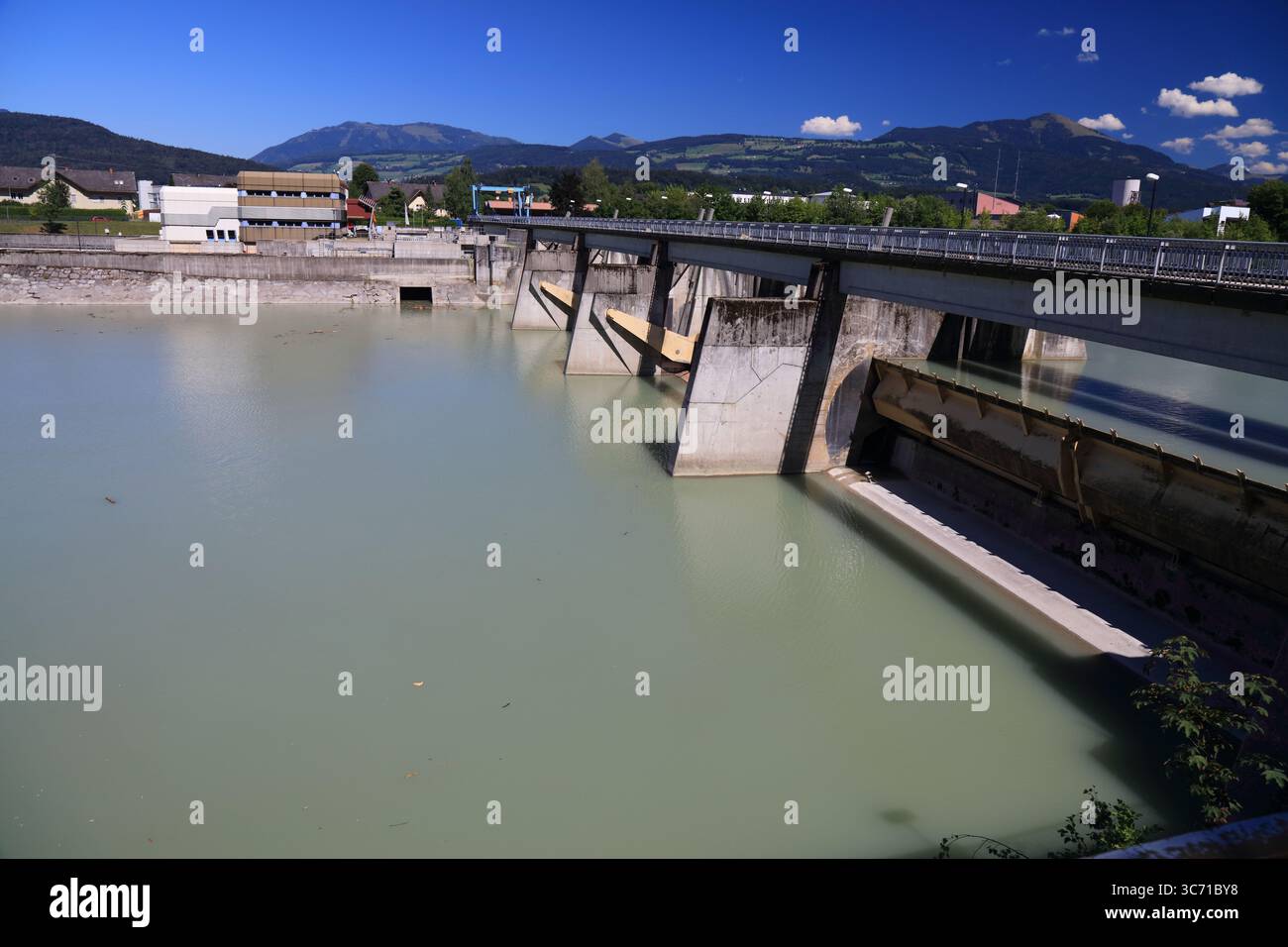 Austria hydroelectricity generation. Run-of-river power plant on river ...