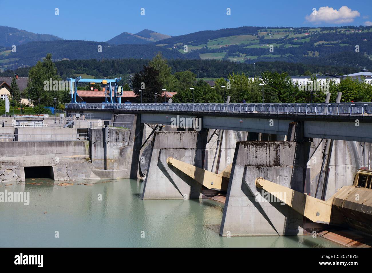 Austria hydroelectricity generation. Run-of-river power plant on river ...