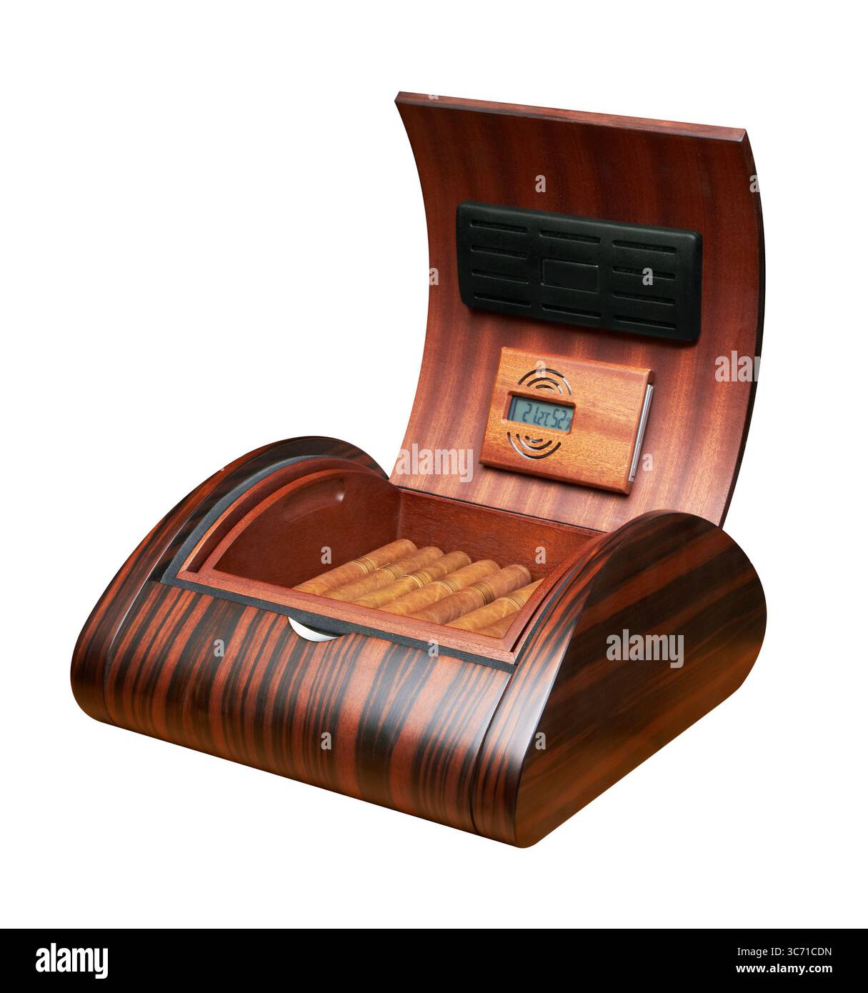 Opened humidor with cigars isolated on white background Stock Photo - Alamy