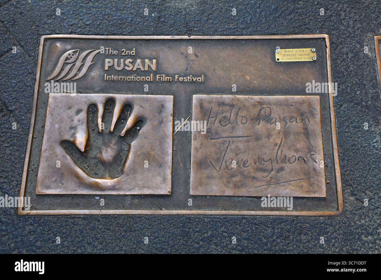 BUSAN, SOUTH KOREA - MARCH 27, 2023: Actor Jeremy Irons hand print commemorating Busan ...