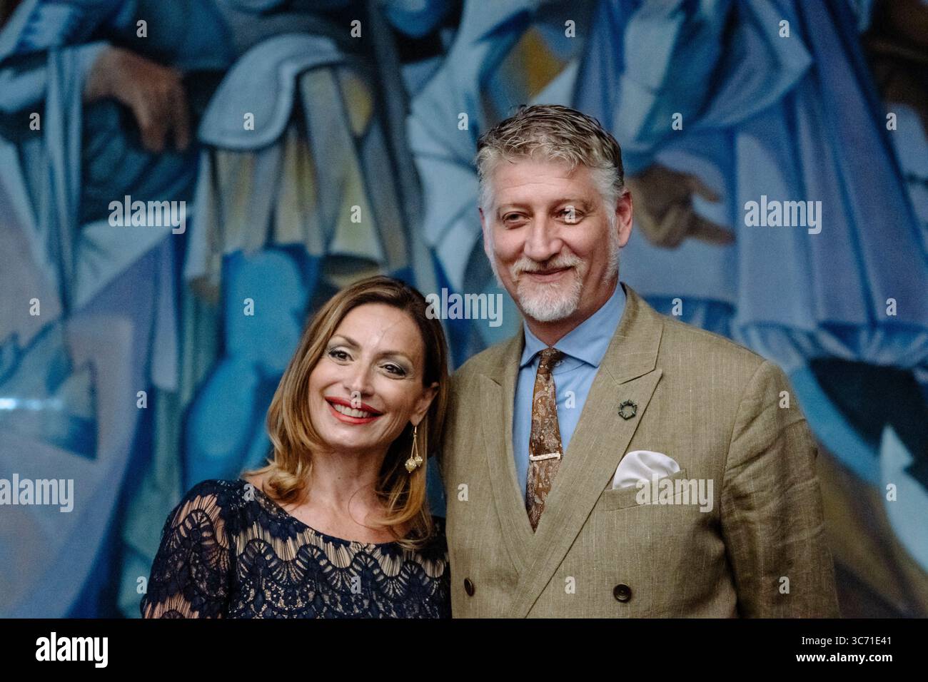 Minister of Culture Alessandro Giuli (r) seen at the Mario Foglietti ...