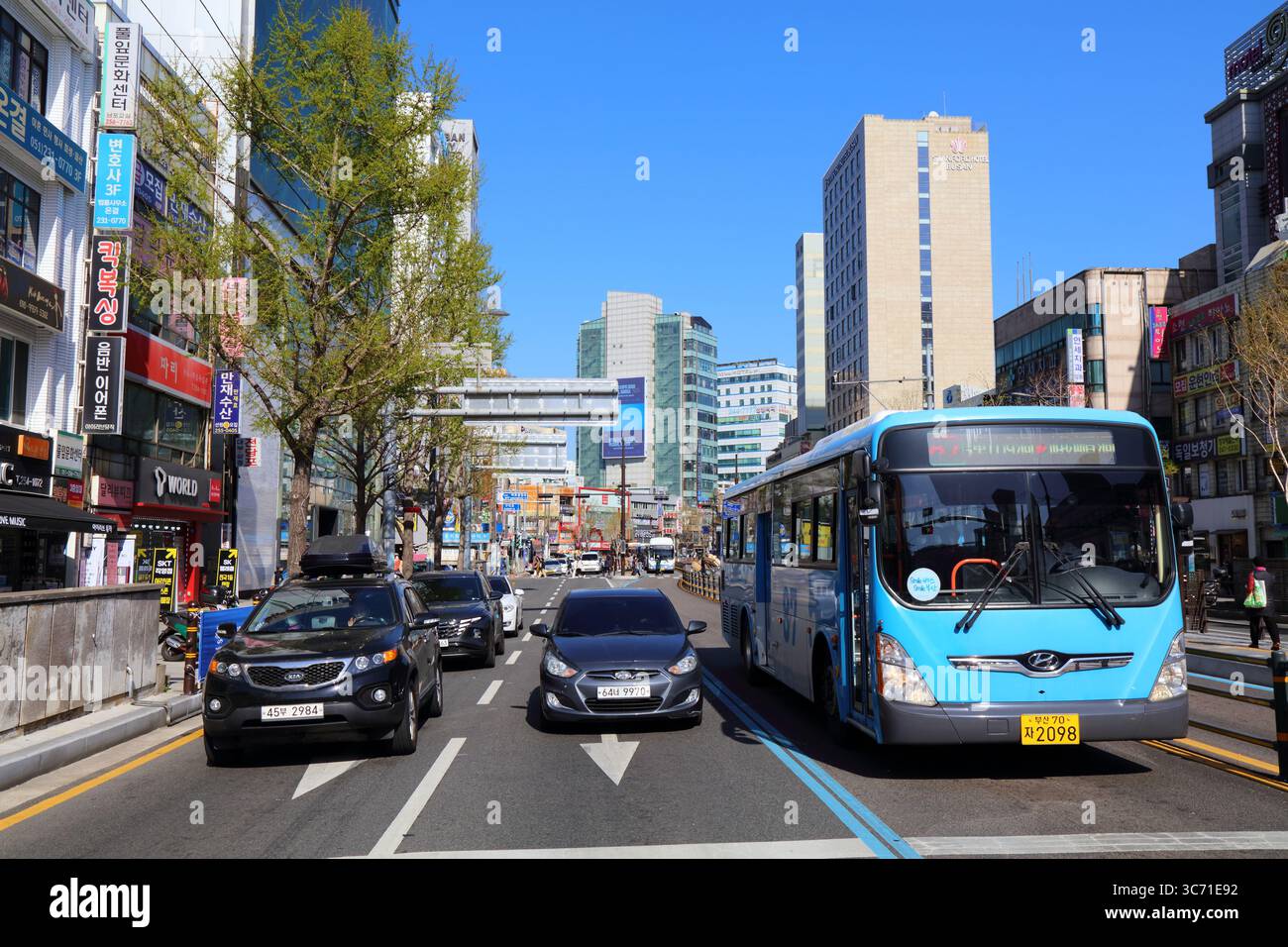 BUSAN, SOUTH KOREA - MARCH 27, 2023: Hyundai brand city bus, public ...