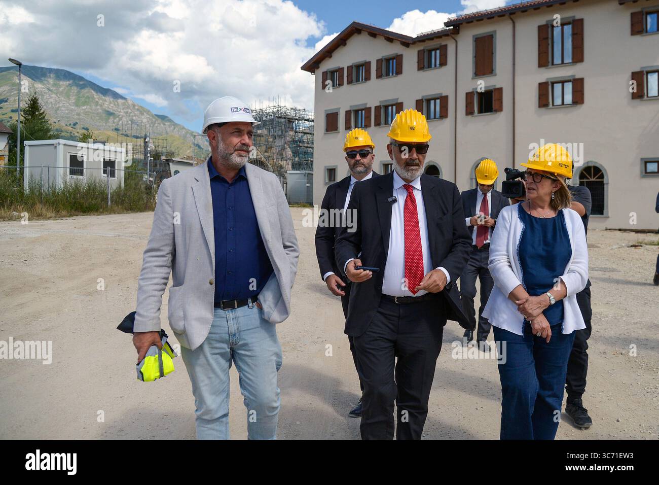 Lazio Region President Francesco Rocca visits the reconstruction sites ...