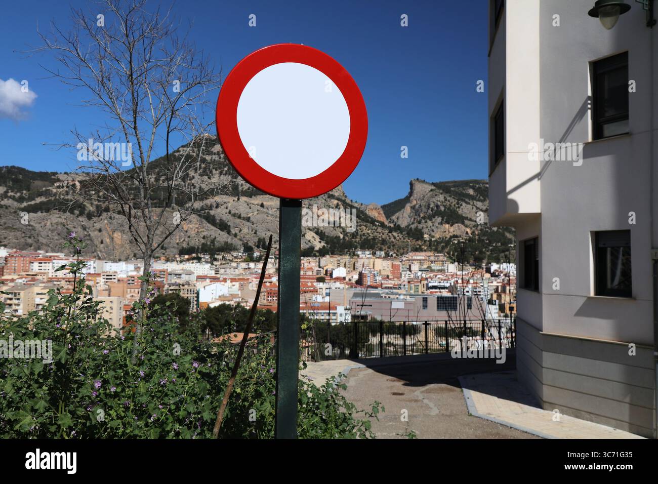 No entry prohibitory sign. Road sign in Alcoy, Spain Stock Photo - Alamy