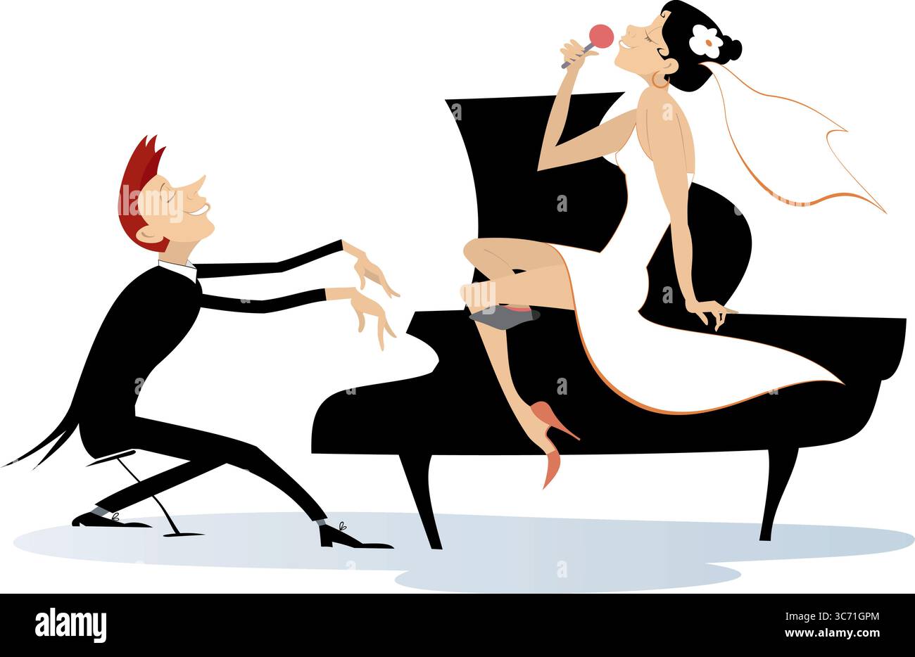 Wedding couple. Singing bride and playing piano groom Stock Vector ...