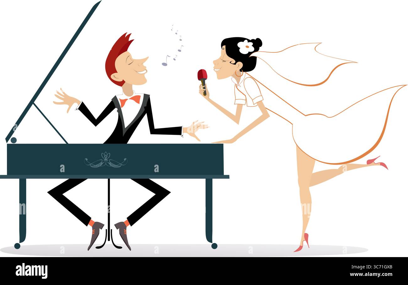 Wedding couple. Singing bride and playing piano groom Stock Vector ...