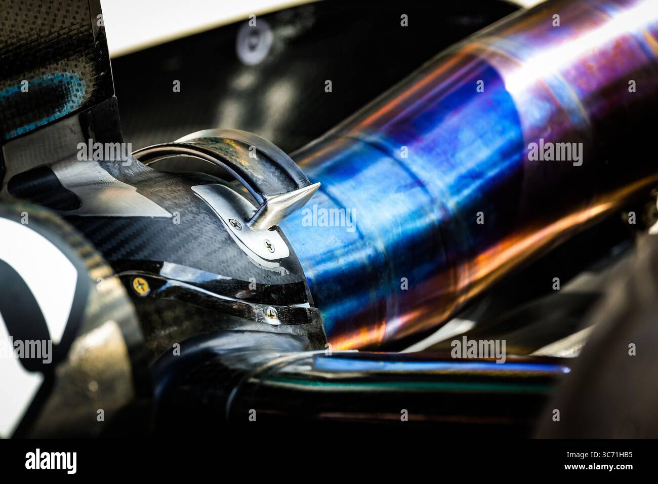 Alpine F1 Team A525, mechanical detail of the exhaust during the 2025 Formula 1 Lenovo Hungarian ...