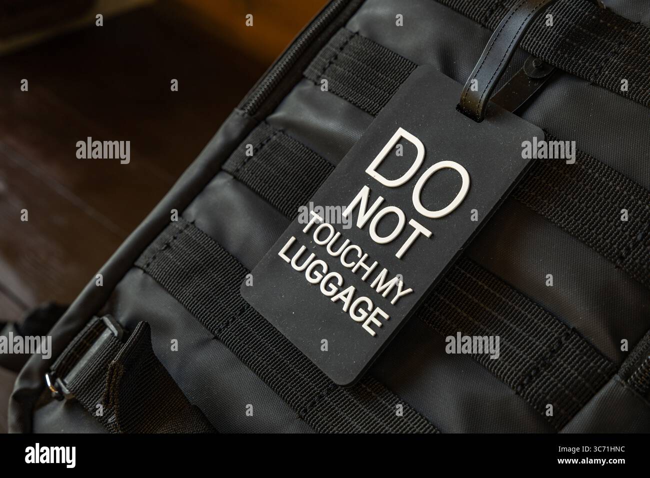 Information sign attached to airplane hand luggage, sign with the names ...
