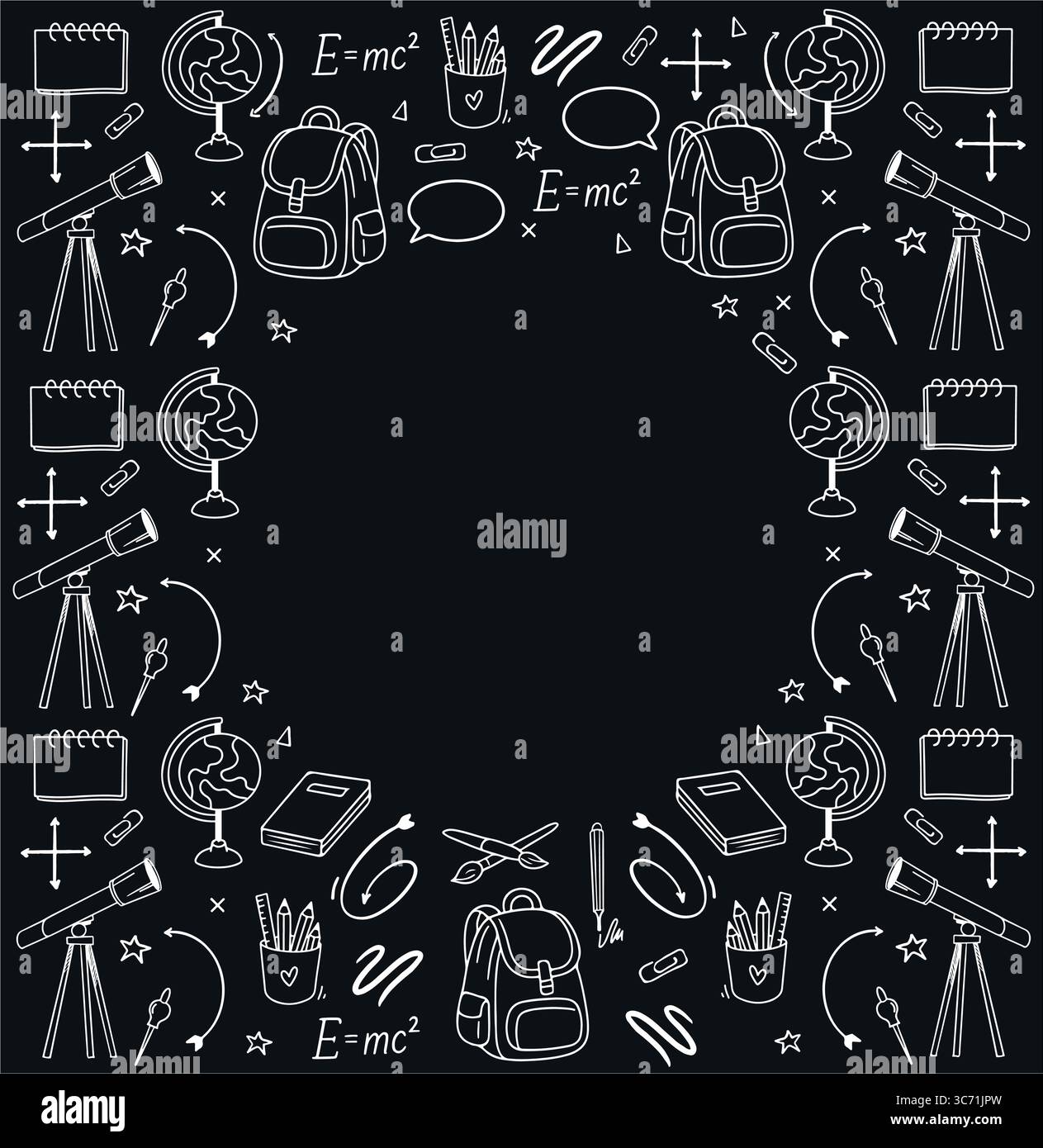 Back to School square background with place for text. Hand drawn school ...