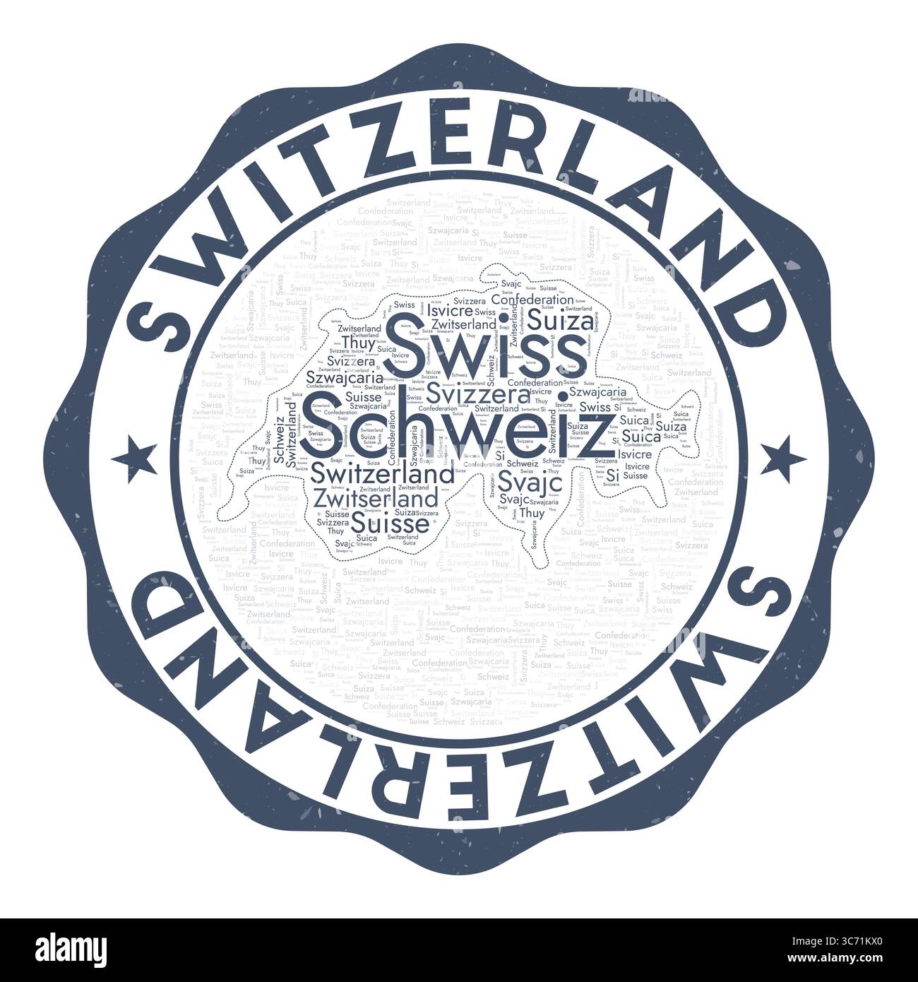 Switzerland logo. Awesome country badge with word cloud in shape of ...