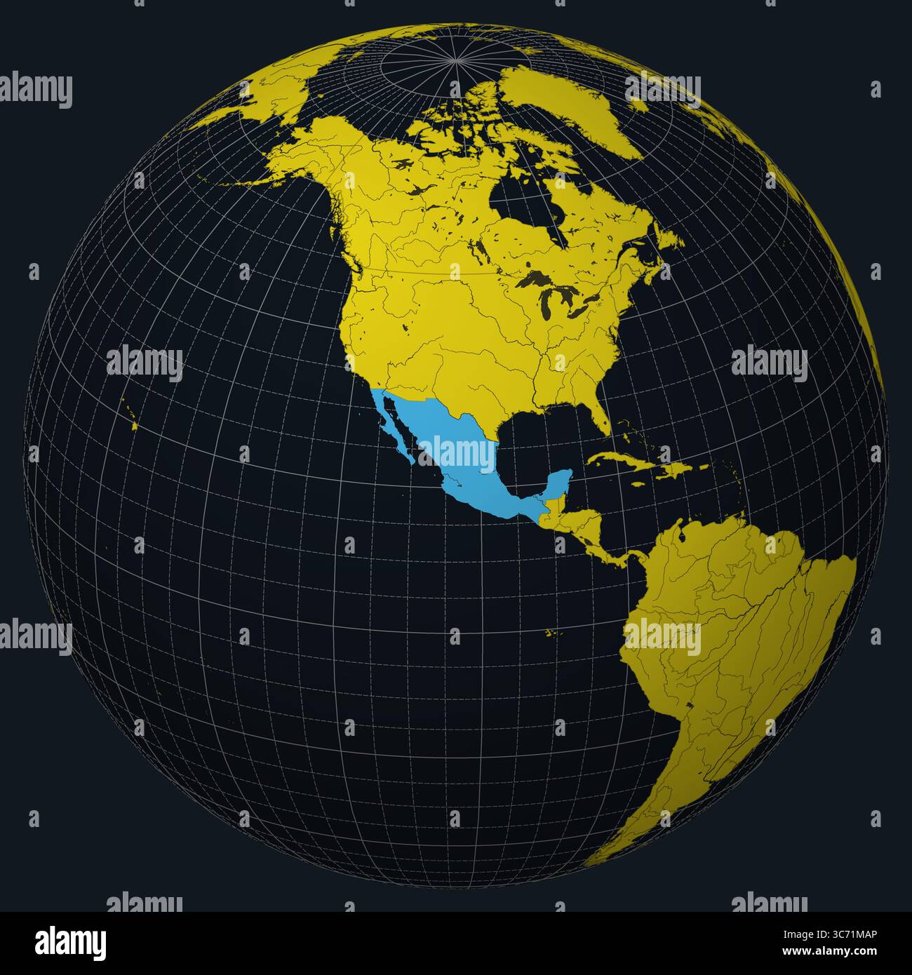 United Mexican States on Globe. Country view on the world map in ...