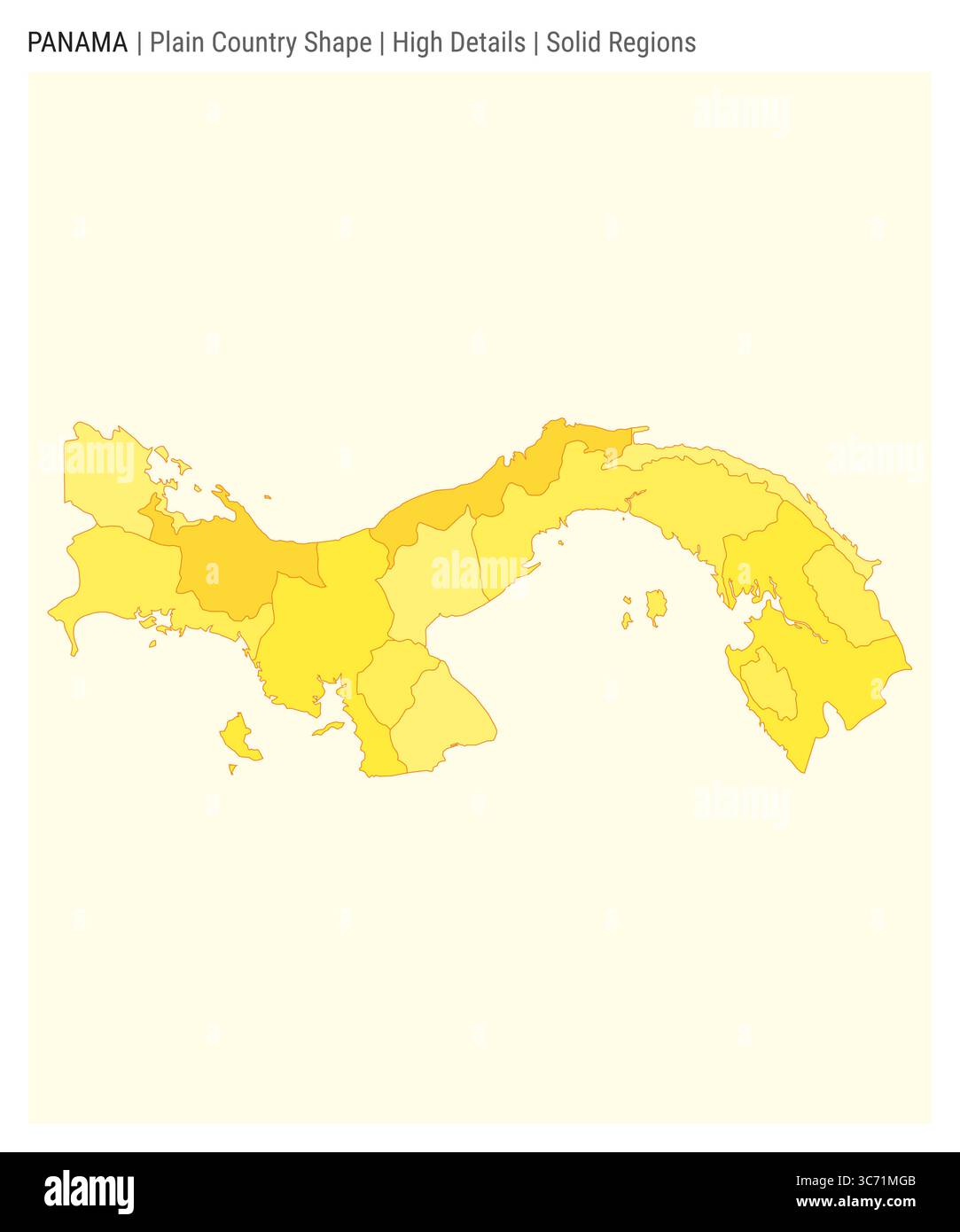 Panama plain country map. High details. Solid regions style. Shape of ...