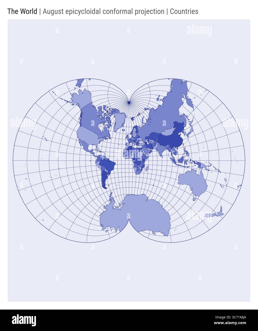 World Map. August epicycloidal conformal projection. Countries style ...