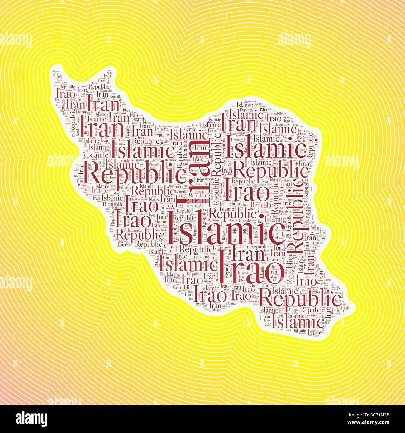 Iran shape formed by country name in multiple languages. Iran border on ...