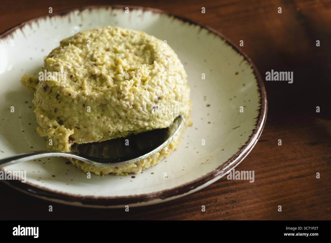 Homemade green olive paste served on the island of Brac in Croatia ...