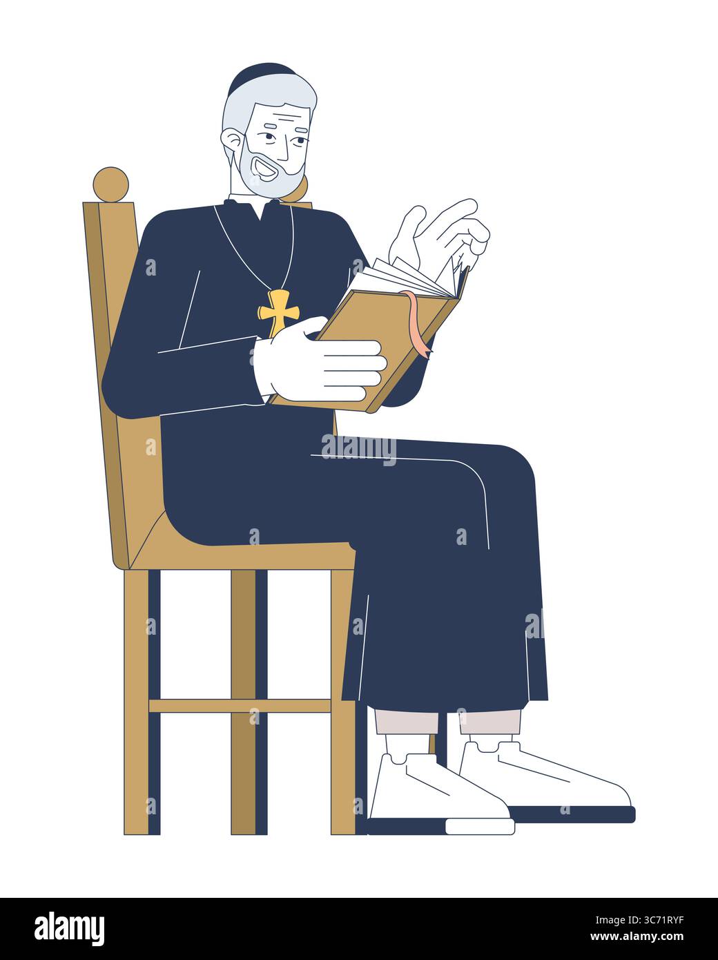 Catholic elderly male priest reading holy book 2D cartoon character ...