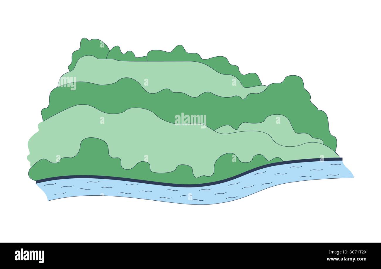 Lush hills with flowing river 2D cartoon object Stock Vector Image ...