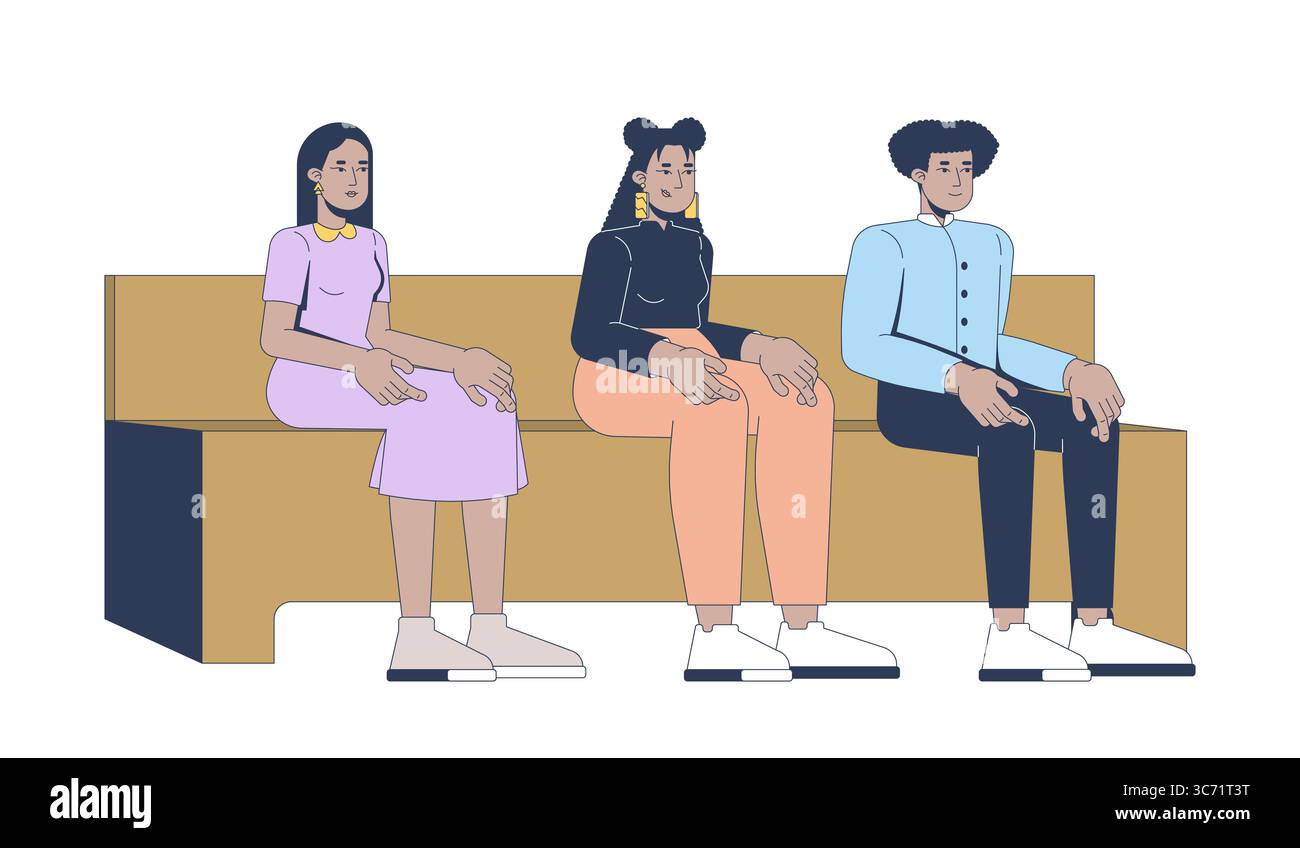 Multicultural people sitting on church pew 2D cartoon characters Stock ...