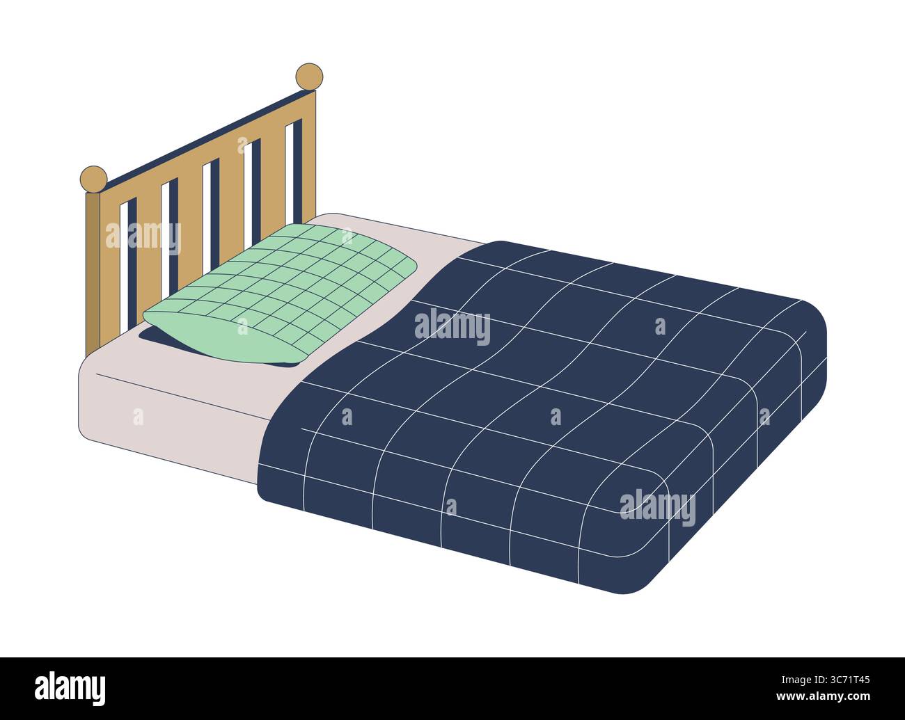 Neatly made single bed with wooden headboard 2D cartoon object Stock ...