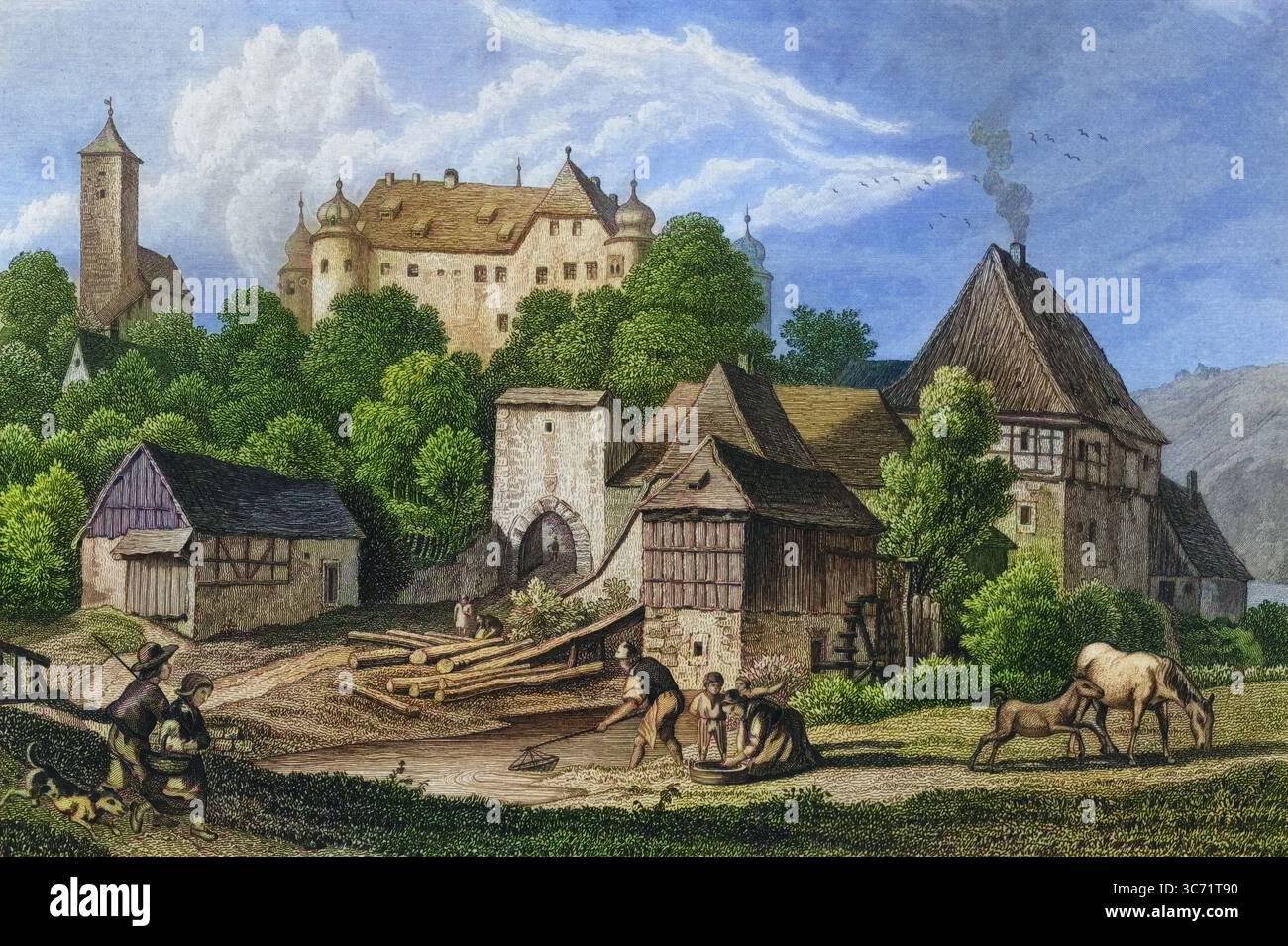 Aufsess Castle, Aufsess, Oberaufsess Castle, Oberaufsess, around 1850 ...