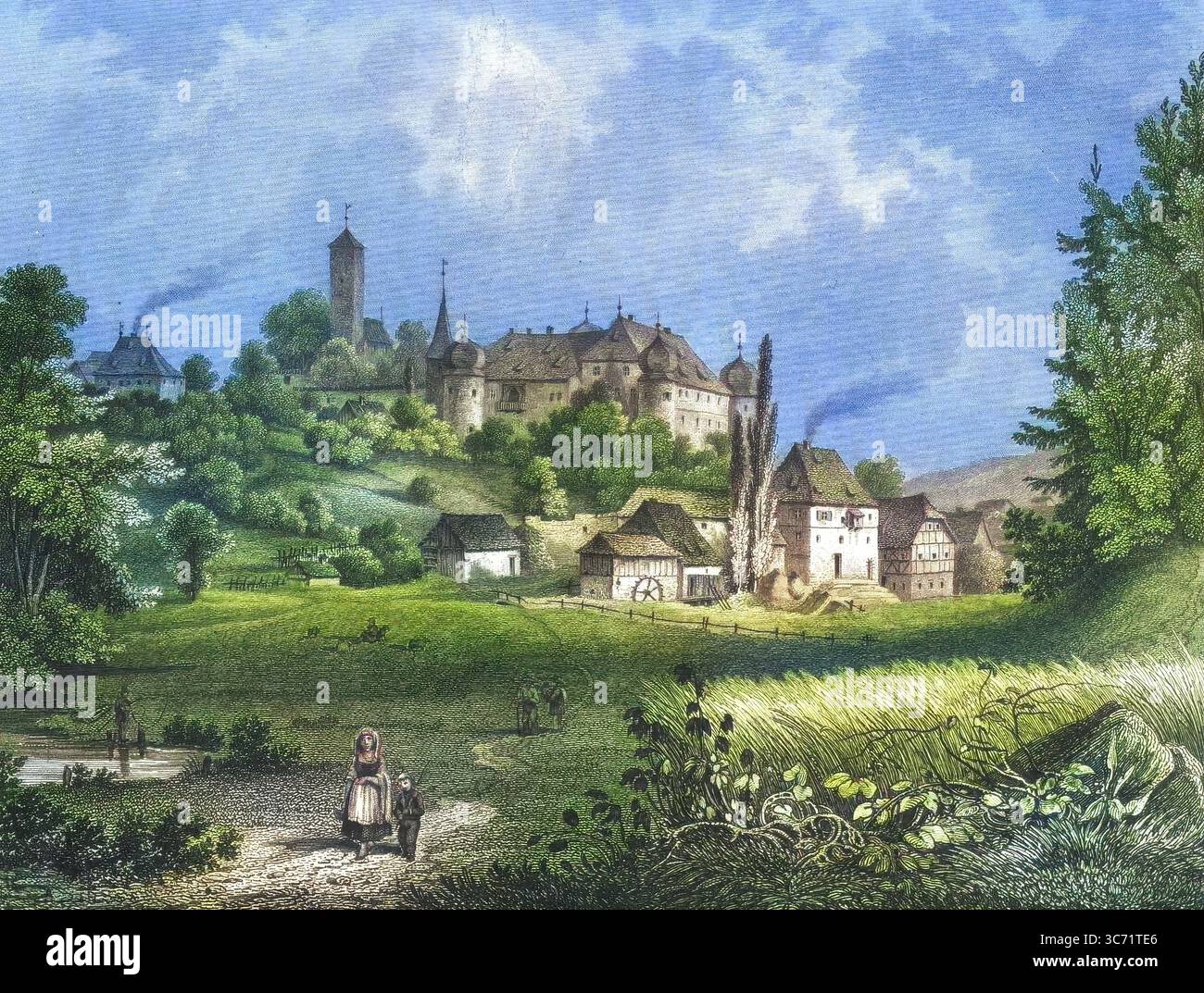 Aufsess Castle, Aufsess, Oberaufsess Castle, Oberaufsess, around 1850 ...