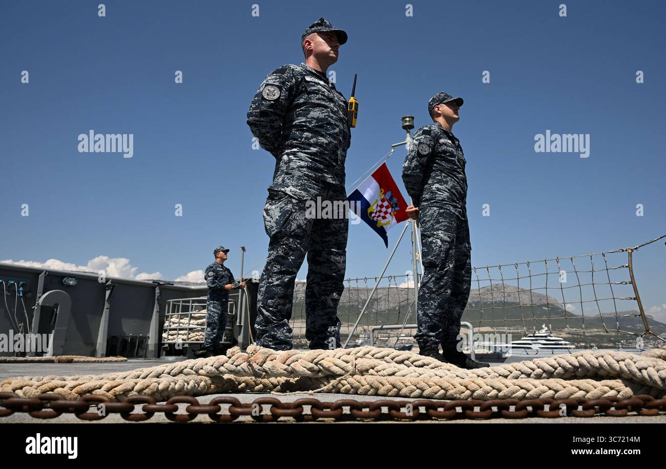 Split, Split. 24th July, 2025. Members of Croatian Navy are pictured ...
