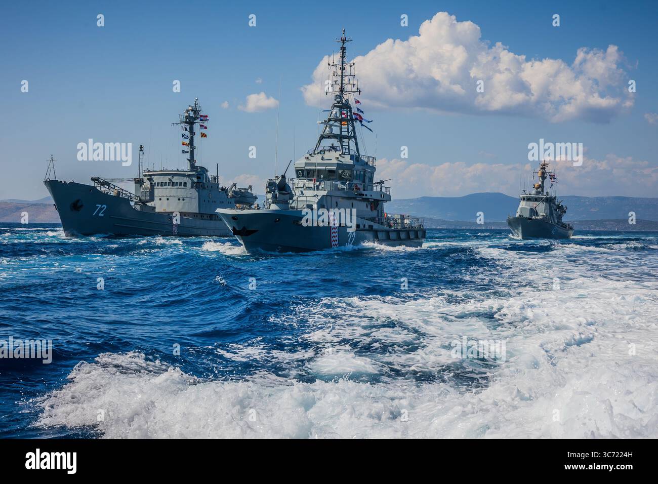Aerial view of Croatian Navy a military parade include rescue ship ...
