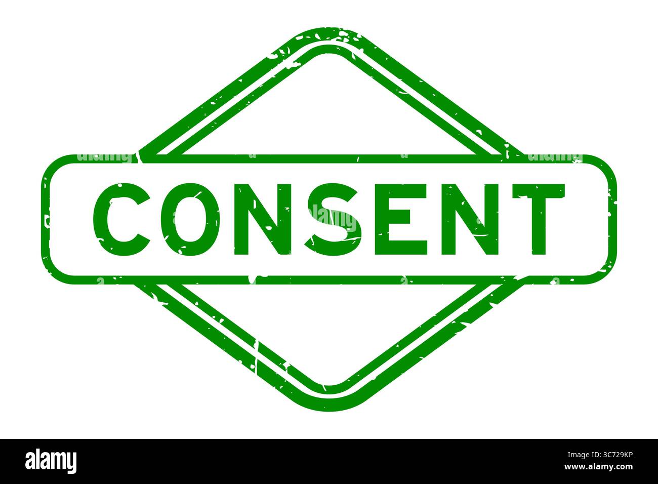 Grunge green consent word rubber seal stamp on white background Stock ...