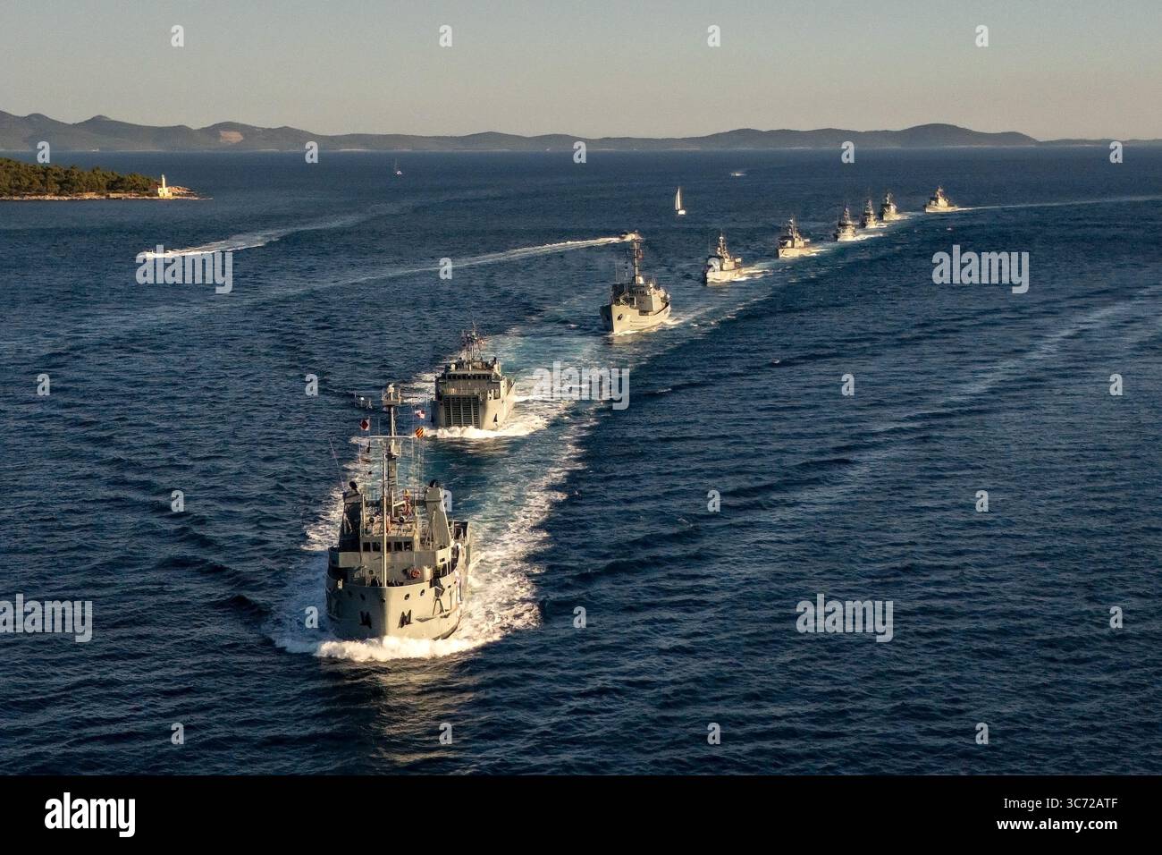 Aerial view of Croatian Navy a military parade include rescue ship ...