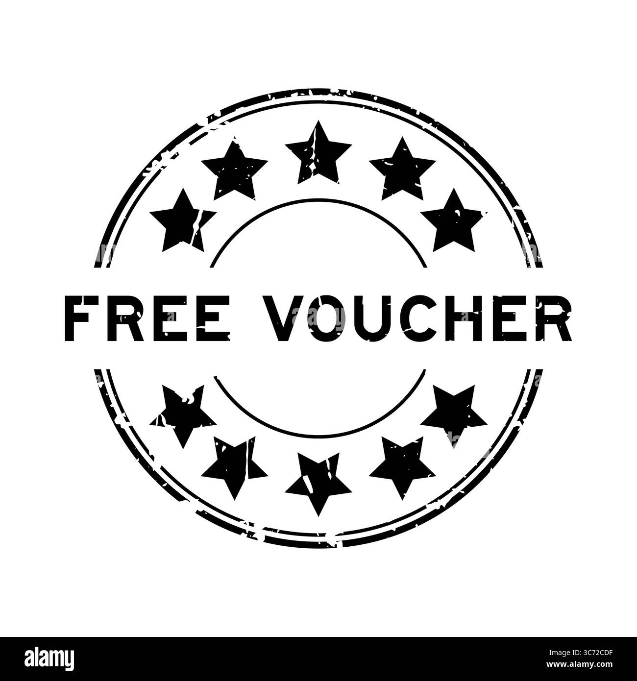 Grunge black free voucher word with star icon round rubber seal stamp ...