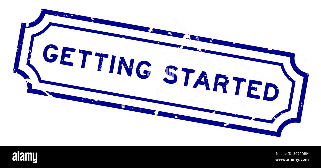 Grunge blue getting started word rubber seal stamp on white background Stock Photo - Alamy