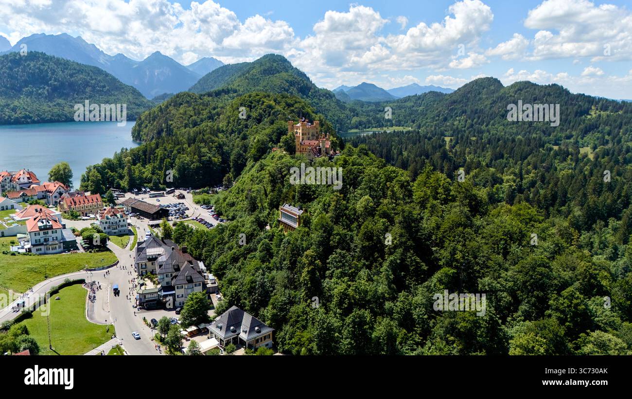 Aerial view of Bavarian landscape with lake and castle Stock Photo - Alamy