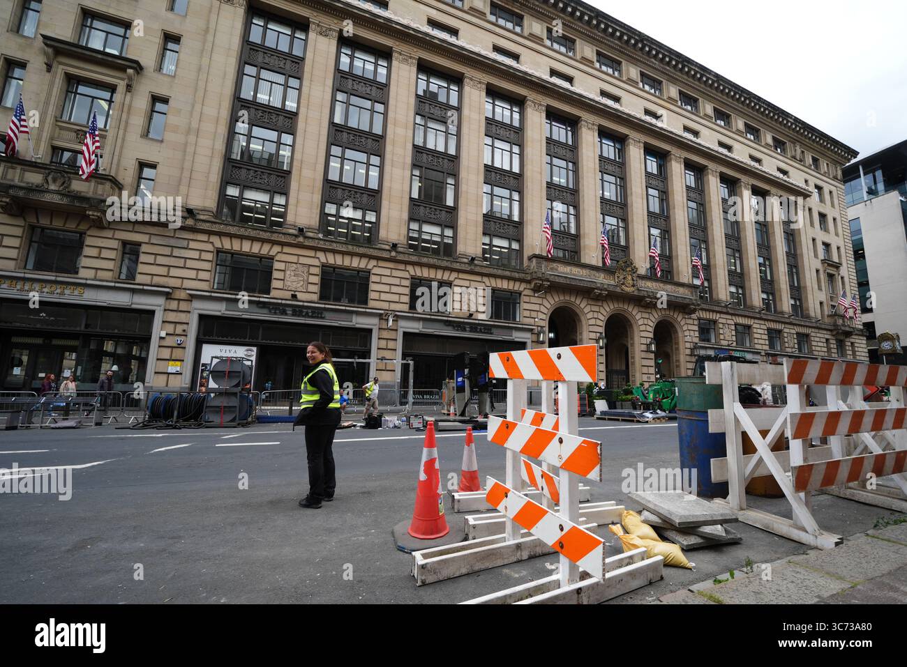 Workers on set in Glasgow as they prepare the area for the filming of ...